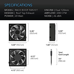 AC Infinity Rack ROOF Fan KIT, Quiet Dual-Fans with Speed Controller, for Cooling AV, Home Theater, Network 19” Racks