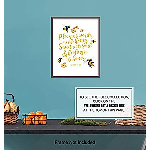 Honey Bee Decor - Bee Wall Decor - Bee Wall Art - Inspirational Religious Wall Decor - Proverbs Bible Study - Christian Gifts for Women - Bible Verses Wall Decor - Spiritual Holy Scriptures Wall Art