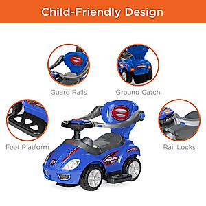 Best Choice Products Kids 3-in-1 Push and Pedal Car Toddler Ride On w/Handle, Horn, Music - Red