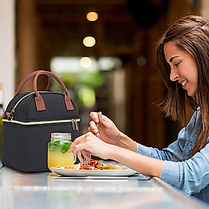 VS VOGSHOW Lunch Bag Women, Double Compartment Insulated Lunch Bag Lunch Box, Small Cute Adult Lunch Bags for Women for Work