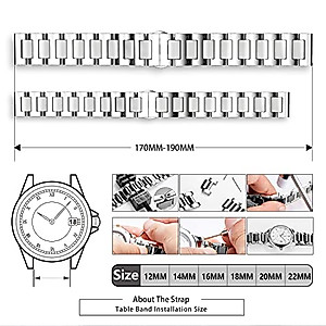 BINLUN Women'sWatch Band Stainless Steel Ceramic Replacement Watch Bracelet Polished Strap 12mm/14mm/16mm/18mm/20mm/22mm with Butterfly Buckle 6 Colors