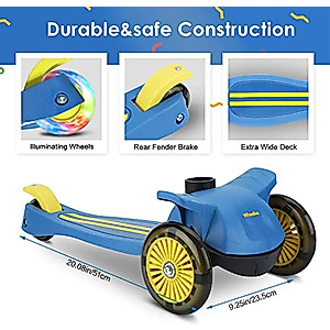 Wheelive 2 in 1 Kick Scooter with Removable Seat, 3 LED Wheels Kick Scooter for Kids, 4 Adjustable Height & Foldable Design Toddler Scooters Sit or Stand Ride for Boys & Girls 2-8 Years Old（Blue）