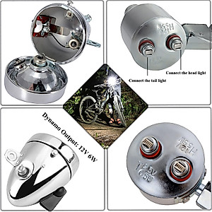 AXITRON Bicycle Motorized Bike Friction Generator Dynamo Head Tail Light Kit 12V 6W