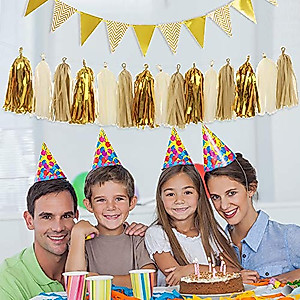 MerryNine Sparkly 30PCS Gold Tassel Garland and 15PCS Paper Pennant Banner Triangle Flags Bunting and 10g Gold Paper Confetti