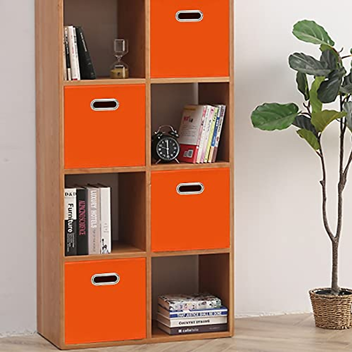 STOREONE 13 Inch Cube Organizer Bins ,Black Fabric Storage Bins，Foldable Storage Bins Basket with Dual Handles Fabric Organizer Bins and Storage Box，Set of 3,Orange