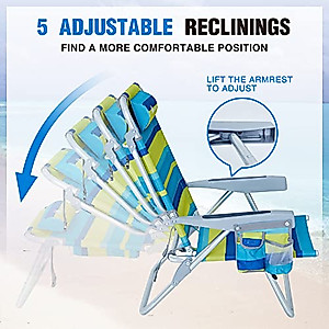 MOON LENCE Folding Beach Chair with 5 Positions High Recliner Chair Lightweight Portable Folding Chair with Towel bar for Camp,Outdoor,Travel