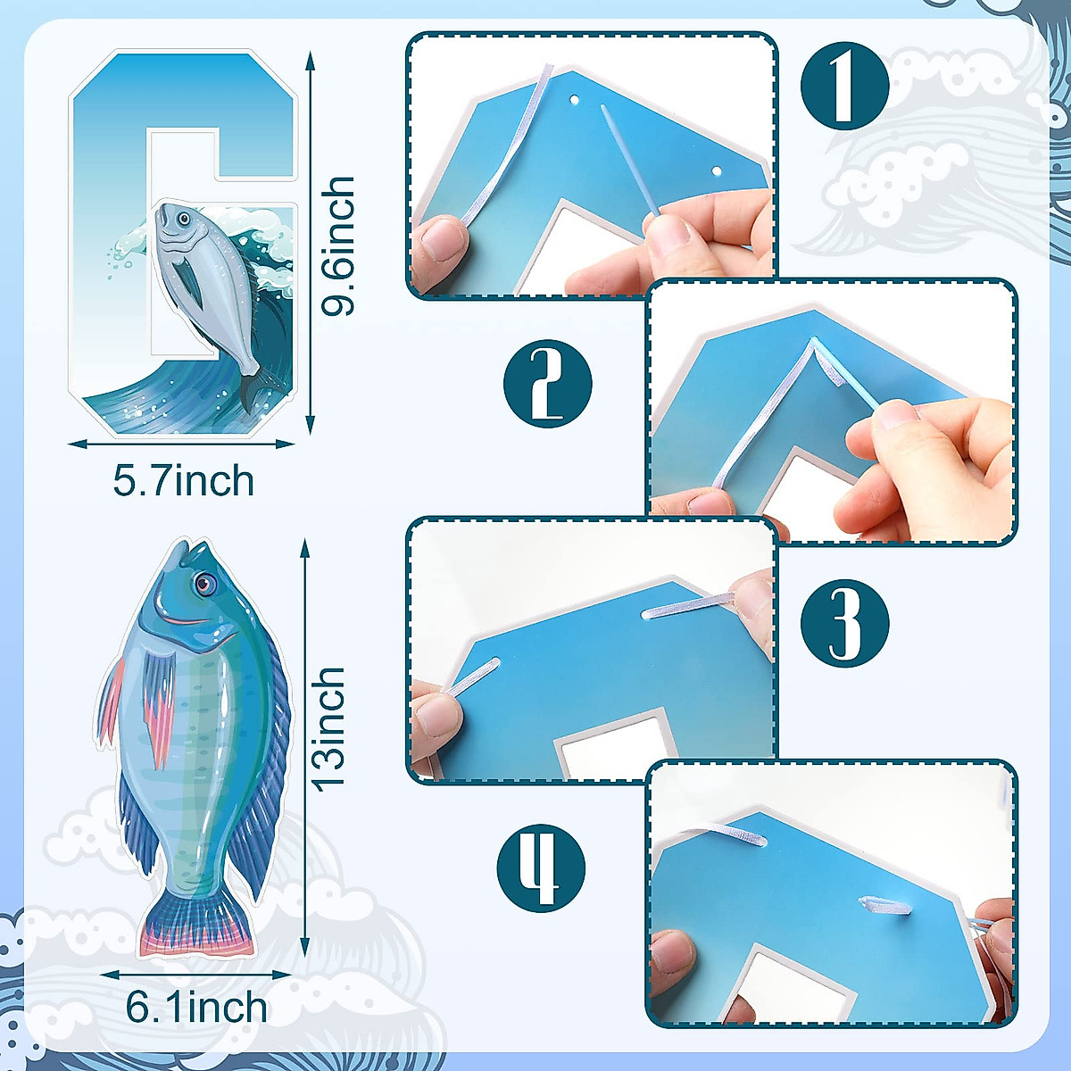 2 Line Fish Party Decorations Gone Fishing String Hanging Banner for Fish Birthday Decorations Retirement Party Decorations Fish Birthday Party Supplies Outdoor Salt Water Barbecue Party Decoration