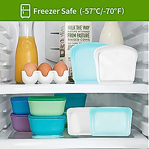 KVK Reusable Silicone Bags for Food Storage, 4 Pack Heavy Duty Silicone Ziplock Bags, Leakproof Reusable Sandwich Bags, Snack Bags, Oven Safe, Microwave Safe, Dishwasher Safe, Food Grade, Clear