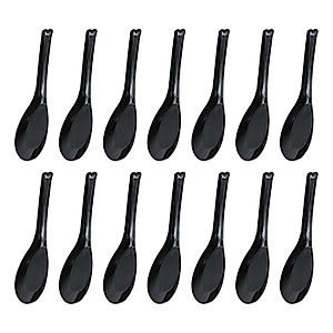 Honbay 60PCS Disposable Plastic Soup Spoon, White Translucent Dinner Spoon, Asian Soup Spoons for Egg Custard, Pudding, Oatmeal, Stews, Ramen, Pho, etc (Black)