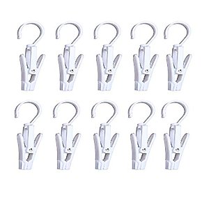 Wenplus 10 PCS Super Strong Plastic Swivel Hanging Hooks Home Swivel Laundry Clips Curtain Clips Clothes Pins Beach Towel Clips, 4.3inch, White