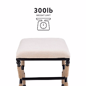 Linon Farrow Linen Upholstered Metal Campaign Stool, Black/Natural