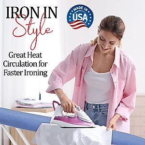 Tidy Zebra Compact Ironing Board Full Size MADE IN THE USA – 4 LEG Extra Durable & Sturdy Ironing Boards with Thick Iron Board Cover – Foldable Ironing Board for Easy Storage Height Adjustable (13x53)