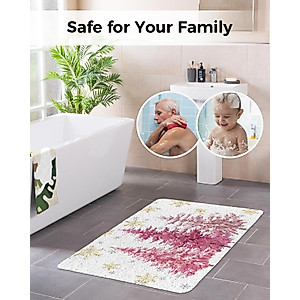 Shower Mat Non Slip Bathtub Mat Pink Christmas Xmas Tree Golden Snowflake Bath Mat Soft Loofah Shower Mats for Shower Tub Bathroom Quick Drying Foot Mat, 16x36 Inch