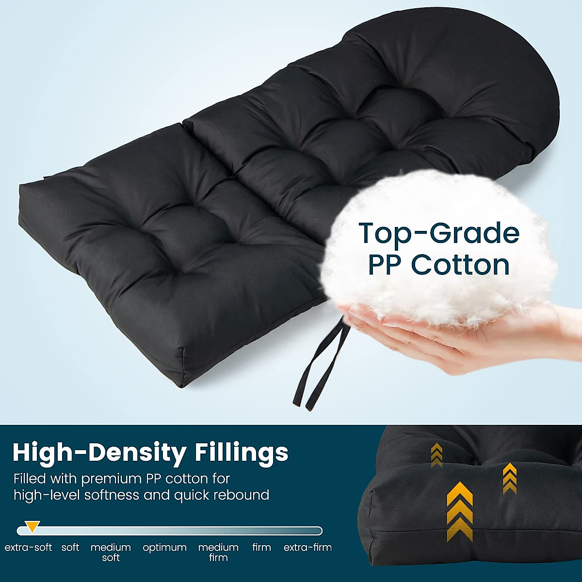 Giantex Patio Adirondack Chair Cushion - 49” x 23” High Back Rocking Chair Cushion w/Fixing Straps, Durable & Fade Resistant, 5” Thick Tufted Seat Pad for Indoor & Outdoor Chairs (Black, 1)