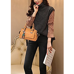 GJGJTER Women Star Pendant Tote Bag Soft Leather Boston Bags Shoulder Bags Satchel Purse-Brown