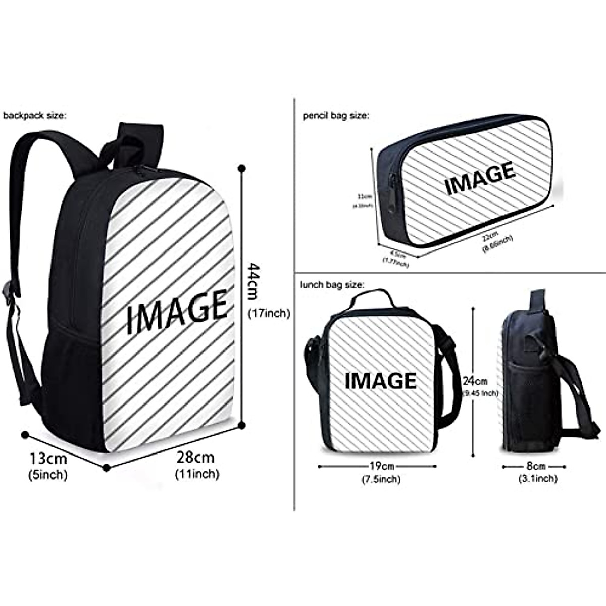 Coloranimal 3 Sets Shoulder School Bag+Lunch Bag+Pencil Bag for Kids Children