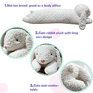 Hofun4U Rabbit Plush Pillow, Rabbit Stuffed Animal, Rabbit Plush Long Body Pillow Gift for Kids Adults (White,47 inch)
