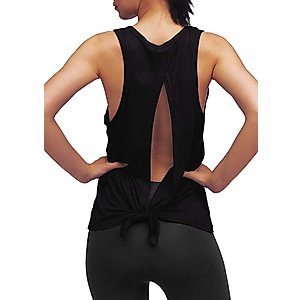 Mippo Women's Workout Yoga Shirts Backless Tank Work Out Tshirts Activewear Tops Running Tank Sports Hiking Clothes Black M
