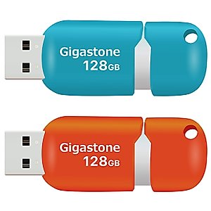 [Gigastone] V10 128GB 2-Pack USB 2.0 Flash Drive Thumb Drive Memory Stick Pen Drive Capless Retractable Design (Blue&Orange)