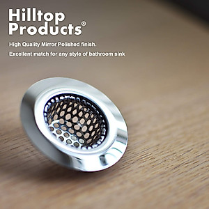 2 Pack - 2.125" Top / 1" Basket- Sink Strainer Bathroom Sink, Utility, Slop, Laundry, RV and Lavatory Sink Drain Strainer Hair Catcher. 1/8" Holes. Stainless Steel