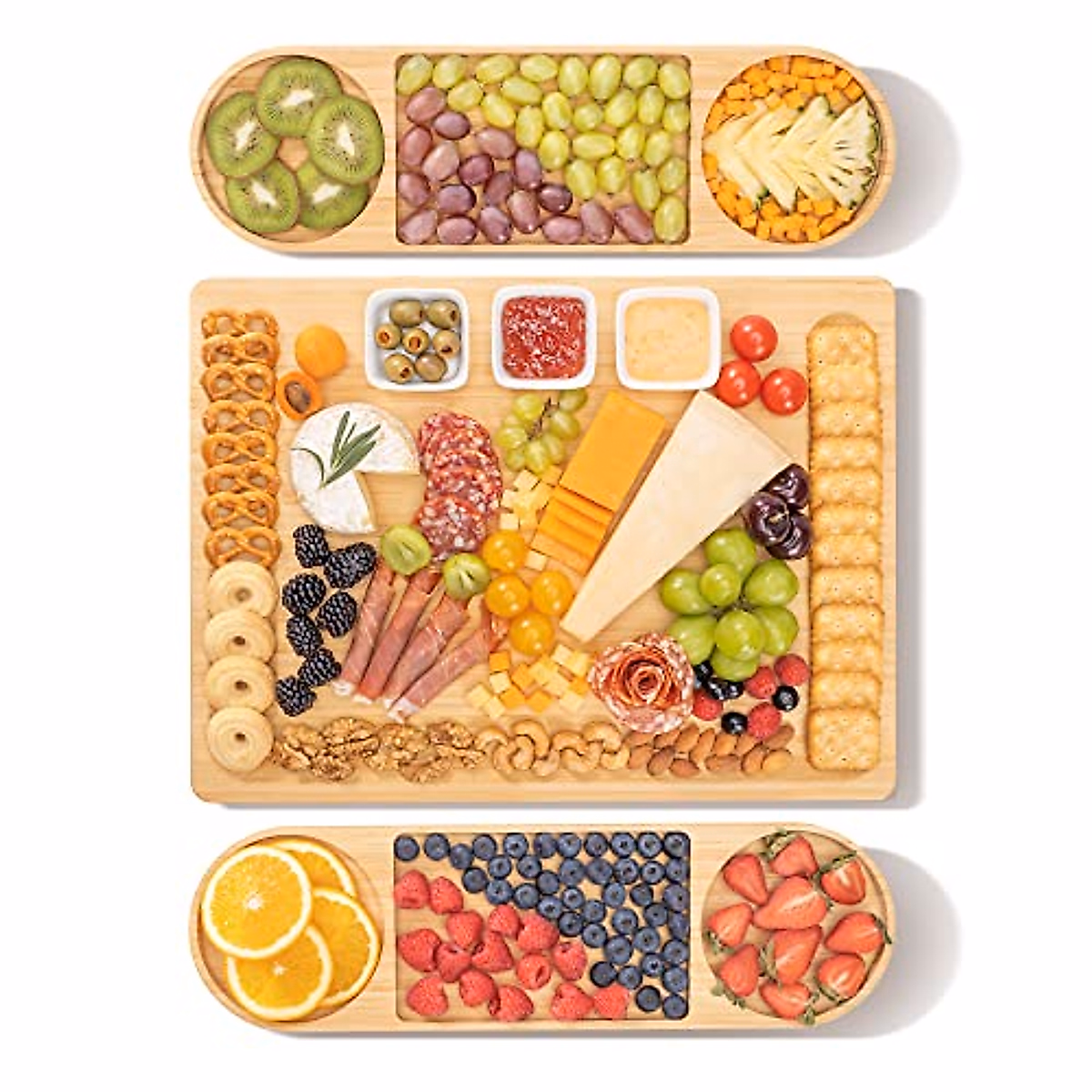 Charcuterie Board Set - FamRica Extra Large Cheese Board with 2 Drawers, Bamboo Cheese Tray Serving Board - Unique, Wedding, Housewarming, Birthday Gifts