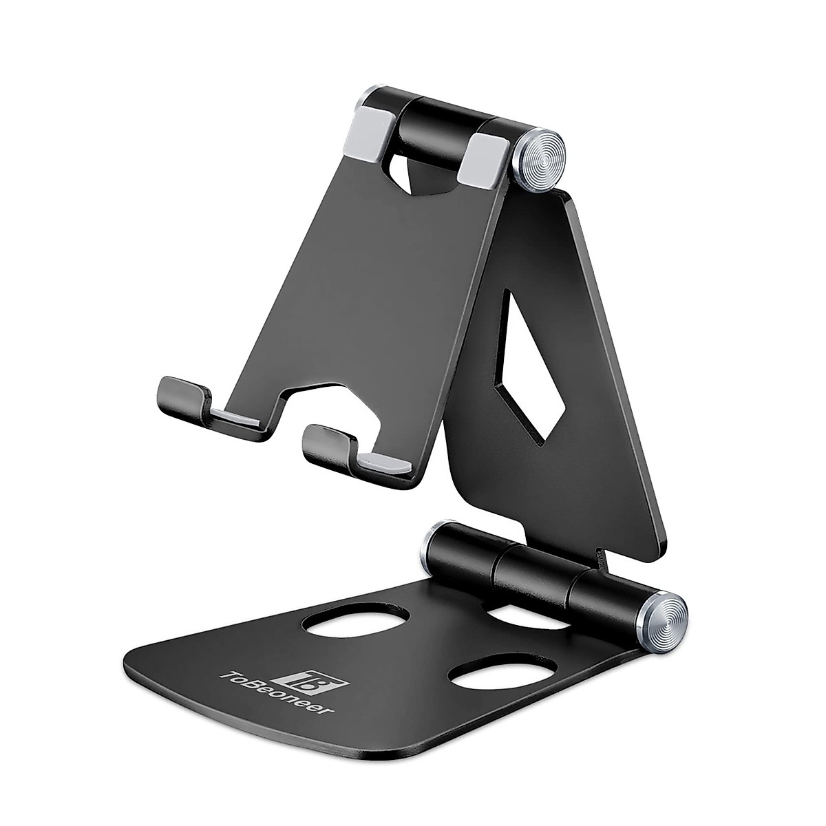 Tobeoneer Mini Phone Stand Adjustable Cell Phone Stand for Desk Compatible with iPhone 15 14 13 12 Mini 11 XR XS X 8 7 6 Plus, Samsung, Huawei. Perfect for Office & Home Desk Decor. (Black)