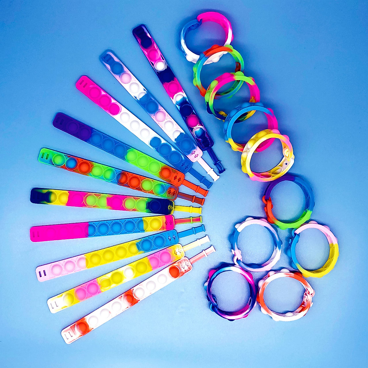 TOMOIN 30PCS Party Favors Pop Bracelets Fidget Toy Bracelet Multicolor Stress Relief Finger Press Halloween christmas Gift