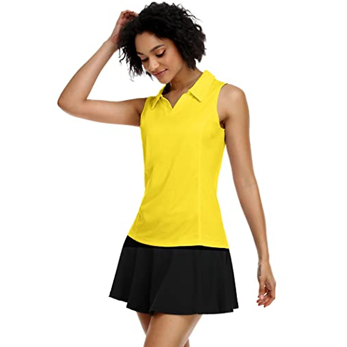 COOrun Women's Polo Shirt Sleeveless Golf Shirts Moisture Wicking Athletic Tennis Shirts Classic Tennis Tops,Yellow Medium
