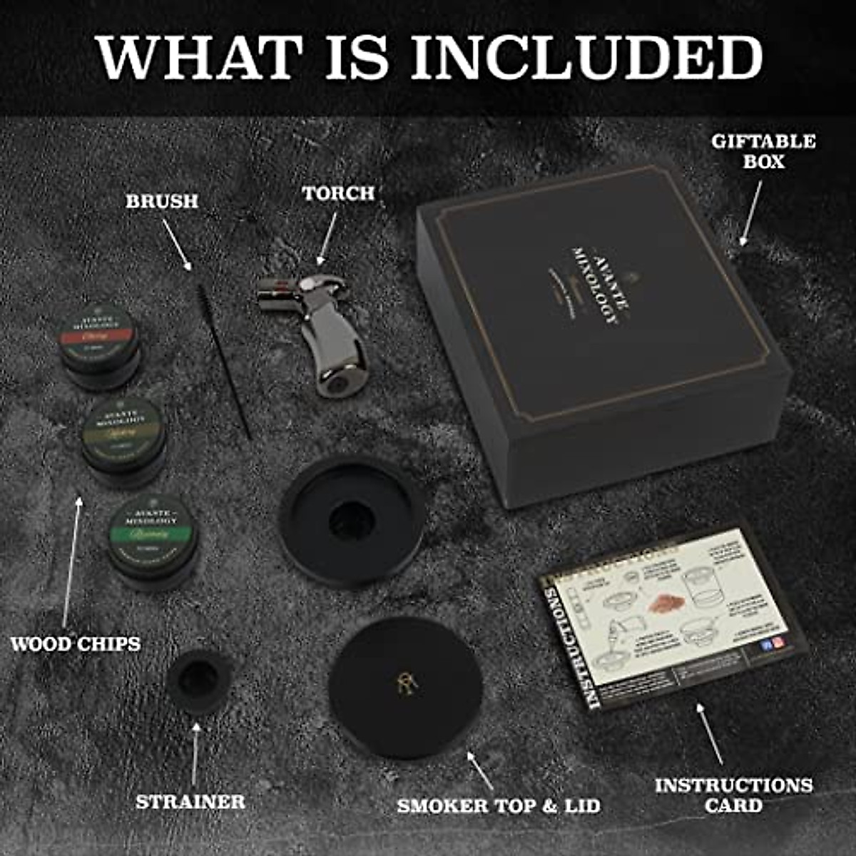 Cocktail Smoker Kit with Torch and Three Kind of Wood Chips for Whiskey & Bourbon Lovers, Whiskey Smoker Kit, Cocktail Smoker Made With Steel - Old Fashioned Smoker Kit - Gifts for Men (Butane Not Included)