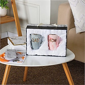 New Parents Pregnancy Gifts for First Time Moms and Dads Includes Premium Gift Basket with Mom and Dad Mugs 14 oz - Expecting Mother to be - Welcome Baby Shower Gender Reveal