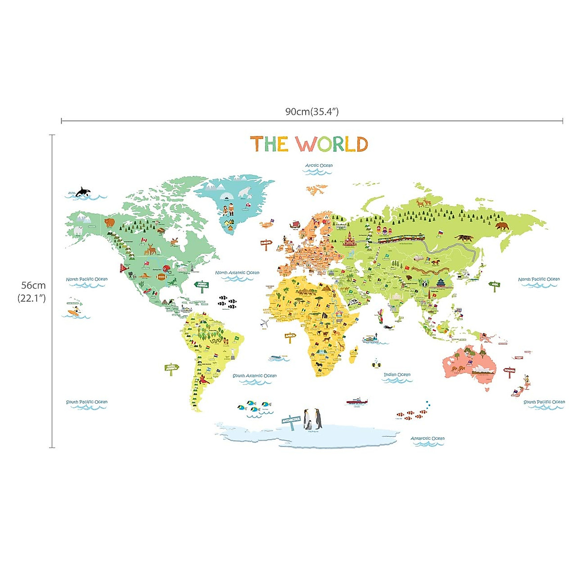 DECOWALL DWL-1616S Colourful World Map Kids Wall Stickers Wall Decals Peel and Stick Removable Wall Stickers for Kids Nursery Bedroom Living Room (Medium) d?cor