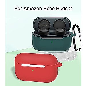 Antetek Compatible for Amazon Echo Buds 2 Wireless Earbuds Case with Keychain,Silicone Protective Cover Accessories Compatible with Amazon Echo Buds 2 Generation (Dark Green)