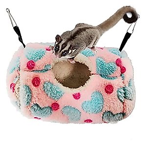 Litewoo Sugar Glider Sleeping Pouch Small Animal Hammock, Hanging Bed Warm Cotton Nest for Rat Hamster Gerbil Sugar Glider Chinchilla Squirrel Guinea Pig (Pink)