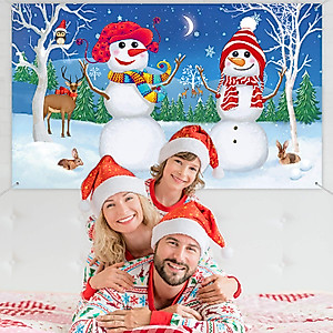 Blulu Christmas Backdrop Banner Winter Snowman Background for Photography Xmas Snow Scene Happy New Year Eve Backdrop Banner Prop for Family Friend Party Wall Holiday Decoration 72.8 x 43.3 Inches