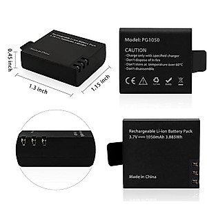 VVHOOY 3 PCS 1050mAh Rechargeable Action Camera Battery Pack Dual Battery Charger Compatible with AKASO EK7000 EK5000 Brave 4/ DBPOWER EX5000/EKEN H9/ Dragon Touch Vision 3 4K Sports Action Camera