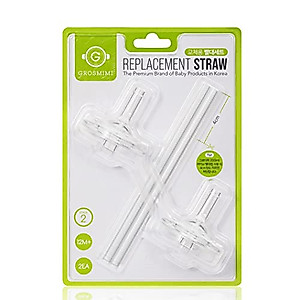 GROSMIMI PPSU Spill Proof Magic Sippy Cup 10 oz (Charcoal) + Replacements (Straw kit 2-counts, Stage 2)