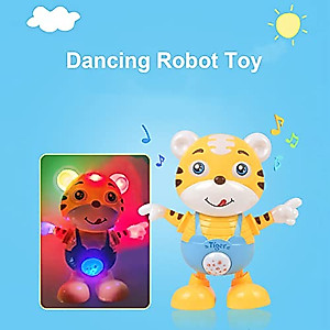 VGEBY Dancing Robot Toy, Dancing Robot Toy Cute Cartoon Tiger Electric Light Music Eco Friendly Safe Durable Kids Robot for Kids