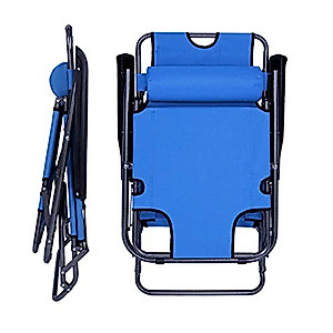 Patio Lounge Chair, Foldable Outdoor Beach Lounge Chairs Reclining Sun Pool Lawn Chaise with Pillow for Camping Patio Lawn (Blue)