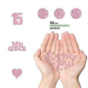 Helewilk Mis Quince 15 Confetti, Glittery Paper Confetti for Girls 15th Birthday Party Decoration,Anniversary DIY Craft Supplies, 120 Pcs (15 mis quince)
