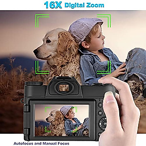 Lierhyt 48MP Digital Camera for Photography,4K Vlogging Camera,Digital Camera for Kids and Adults with 180° Flip Screen,16 X Digital Zoom,Wide-Angle Lens,Macro Lens,32 GB Micro Card,2 Batteries(Black)
