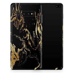 DesignSkinz Black & Gold Marble Swirl V1 Protective Vinyl Decal Wrap Skin Cover Compatible with The Samsung Galaxy S20 (Screen Trim & Back Glass Skin)