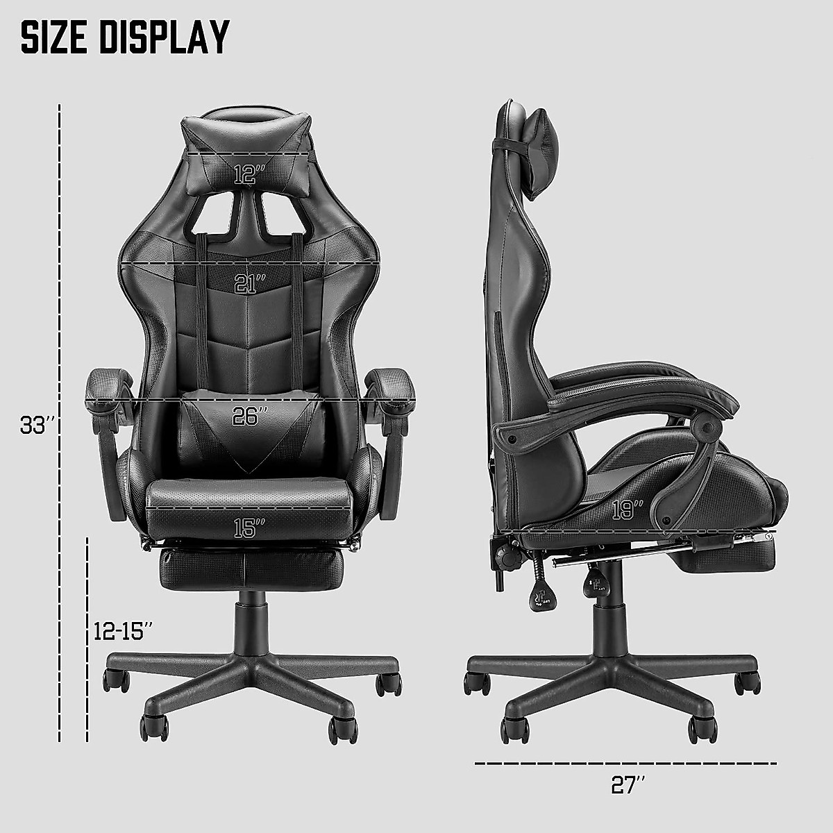 Soontrans Gaming Chairs with Footrest, PU Leather Office Chair, Gamer Chair,Ergonomic Game Chair with Height Adjustment, Lumbar Support (Carbon Black)