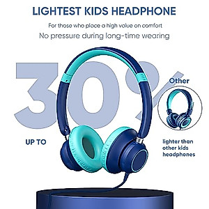 Cowyawn Toddler Headphones Ultra Light Comfort Kids Headphones, Rotatable Wired Headphones with Microphone for Toddlers Kids for School Travel Airplane, 85dB/94dB Volume Limit, 3.5mm Jack, Navy/Teal