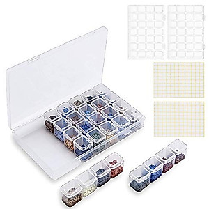 3 Pack Diamond Embroidery Boxes, 28 Grids Slot Diamond Painting Beads Storage Boxes, 5D Diamond Painting Accessories Craft Storage Containers with Marker Stickers