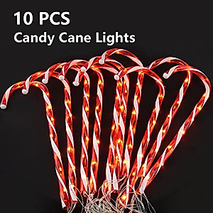 LED Christmas Candy Cane Pathway Marker Lights Set of 10 Xmas Decorations Outdoor Stake Light with 8 Lighting Modes Supper Bright for Walkway Patio Garden Decor