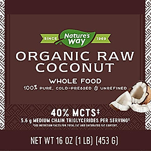 Nature's Way Organic Raw Coconut Whole Food, 5.6 g MCTs per serving, Unrefined, Cold Pressed, 16 oz.