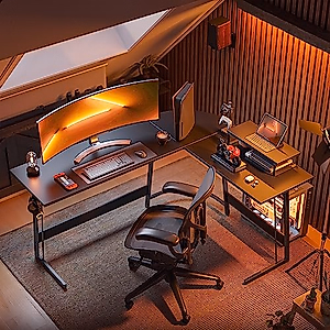 CubiCubi L Shaped Gaming Desk Computer Office Desk, 47 inch Corner Desk with Large Monitor Stand for Home Office Study Writing Workstation, Black