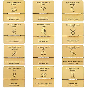 Pingyongchang 12 Zodiac Morse Code Bracelet Sterling Silver Beads on Silk Cord Friendship Bracelet Gift for Her -Pisces