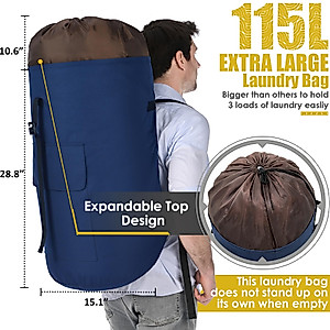 Laundry Bag Backpack Extra Large, 115L Laundry Backpack with Padded Shoulder Strap, Sturdy Travel Laundry Bag, Hanging laundry bag for College Dorm, Apartment, Laundry Backpack Bag