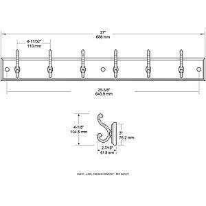 LIBERTY 165541 Wall Mounted Coat Rack with 6 Decorative Hooks, 27 Inch, Soft Iron and Cocoa